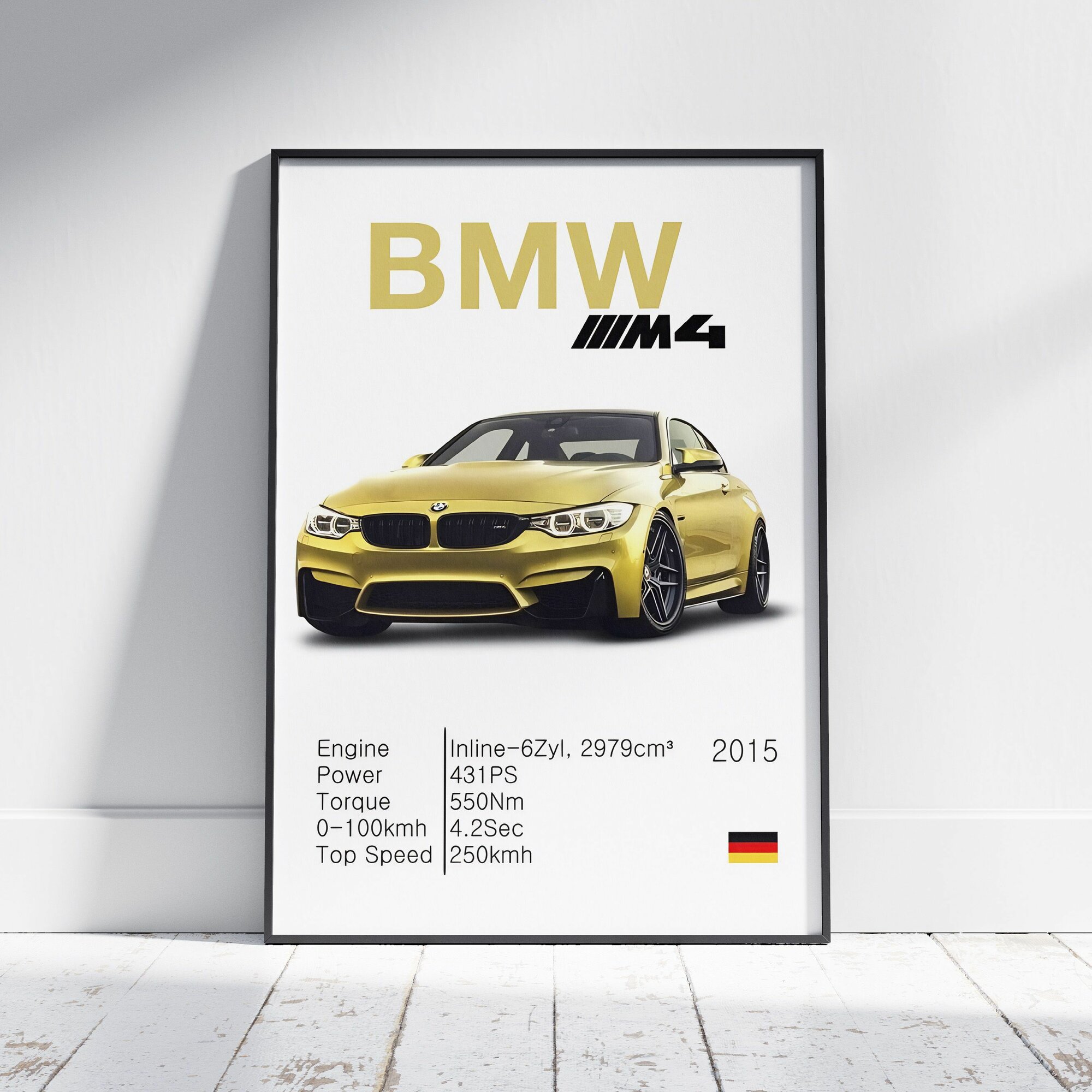 Плакат на стену для интерьера Спорткар (BMW M4 6) - Постер по спортивным гоночным машинам автомобилям формата А4 (21x30 см)