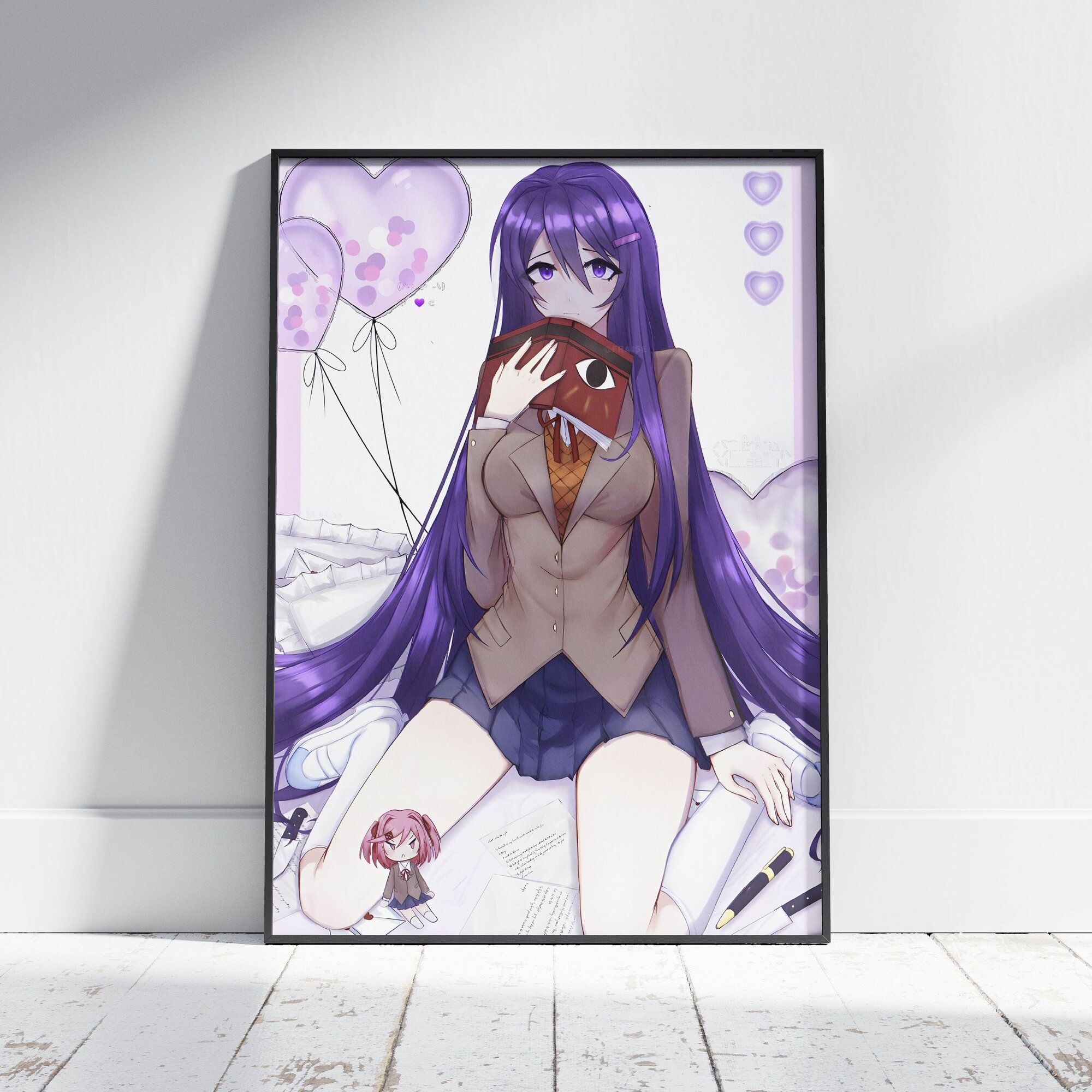 Плакат на стену для интерьера Литературный клуб Доки Доки (DDLC - Юри 17) - Постер по игре визуальной новелле формата А3 (30x42 см)