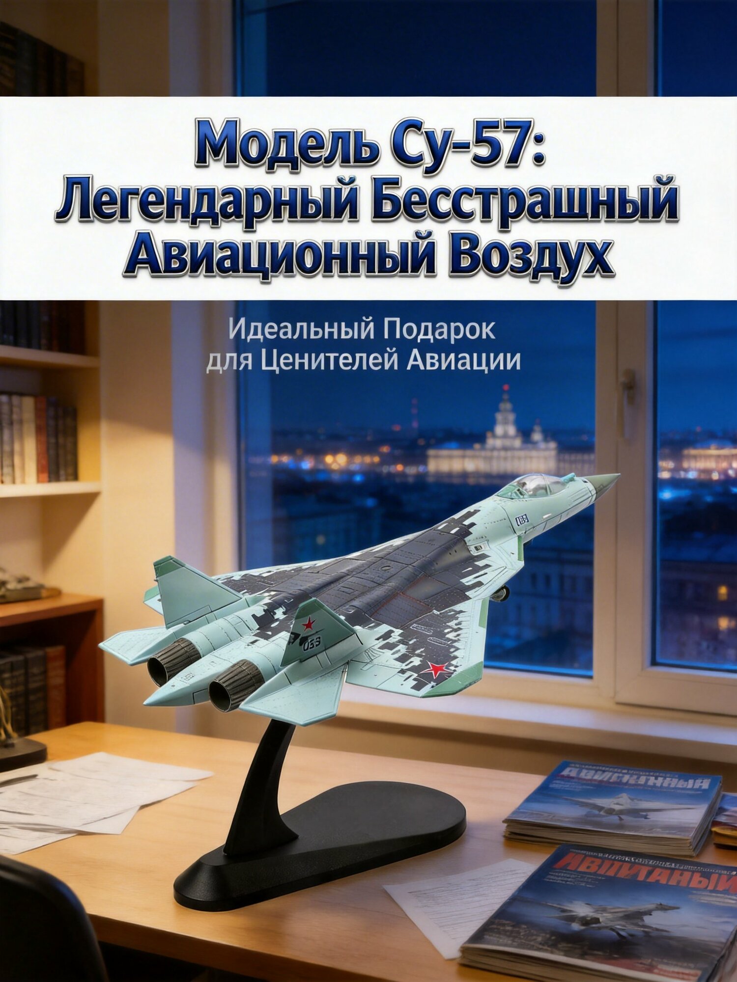 Модель самолета Су-57 в масштабе 1/100, литая металлическая коллекционная модель с реалистичной деталировкой и зеленым камуфляжем для подарка и витрины
