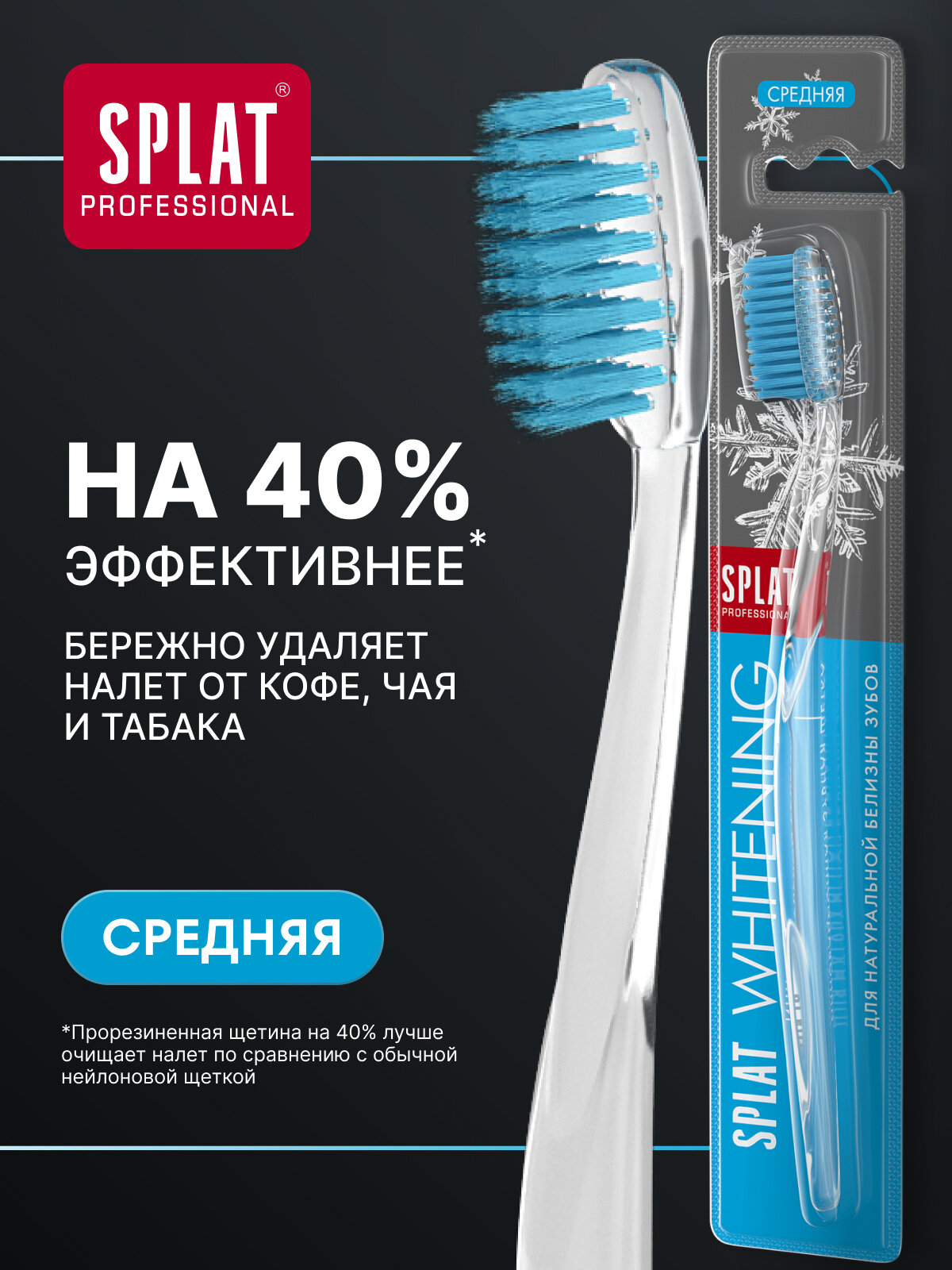 Зубная щетка SPLAT Professional WHITENING средняя для интенсивного и безопасного отбеливания зубов, голубая