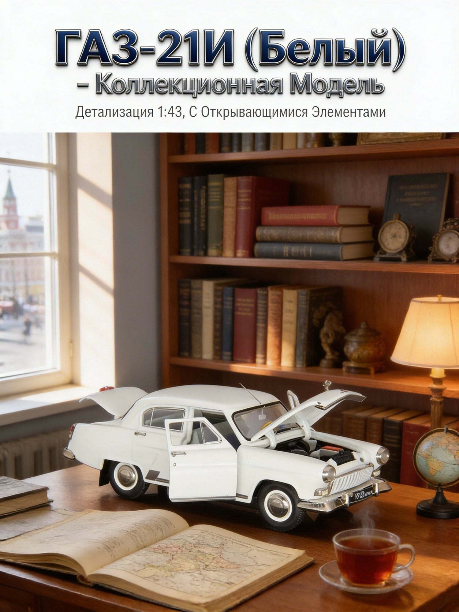 Масштабная модель Горький М-21И, белая с открывающимися элементами 1:43 от V43 металл и пластик коллекционная