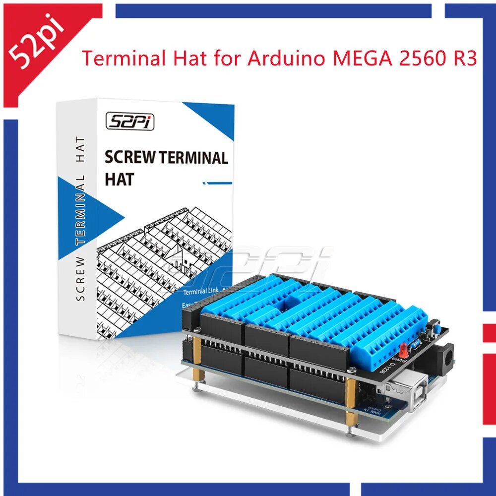 Клеммная головка 52Pi для Arduino MEGA 2560 R3 с кнопкой сброса и индикатором