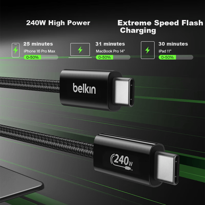 Belkin 240W быстрая зарядка Type-C кабель 1,5 м плетеный для Apple ноутбук iPad PD зарядка 2 шт белый Версия：1,5 м -