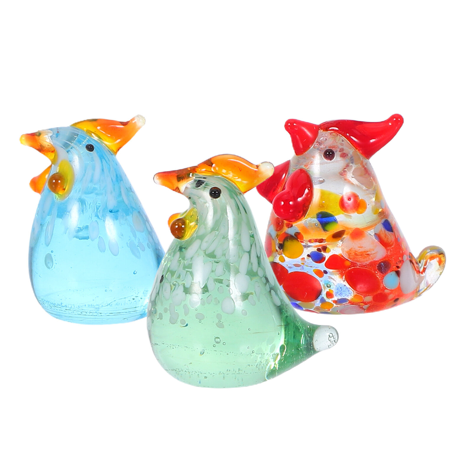 Набор из 3 фигурок маленьких цыплят из цветного муранского стекла для домашнего декора