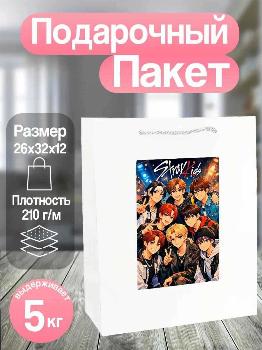 Пакет подарочный кпоп Stray Kids к поп, упаковка для подарка, 26х31 см