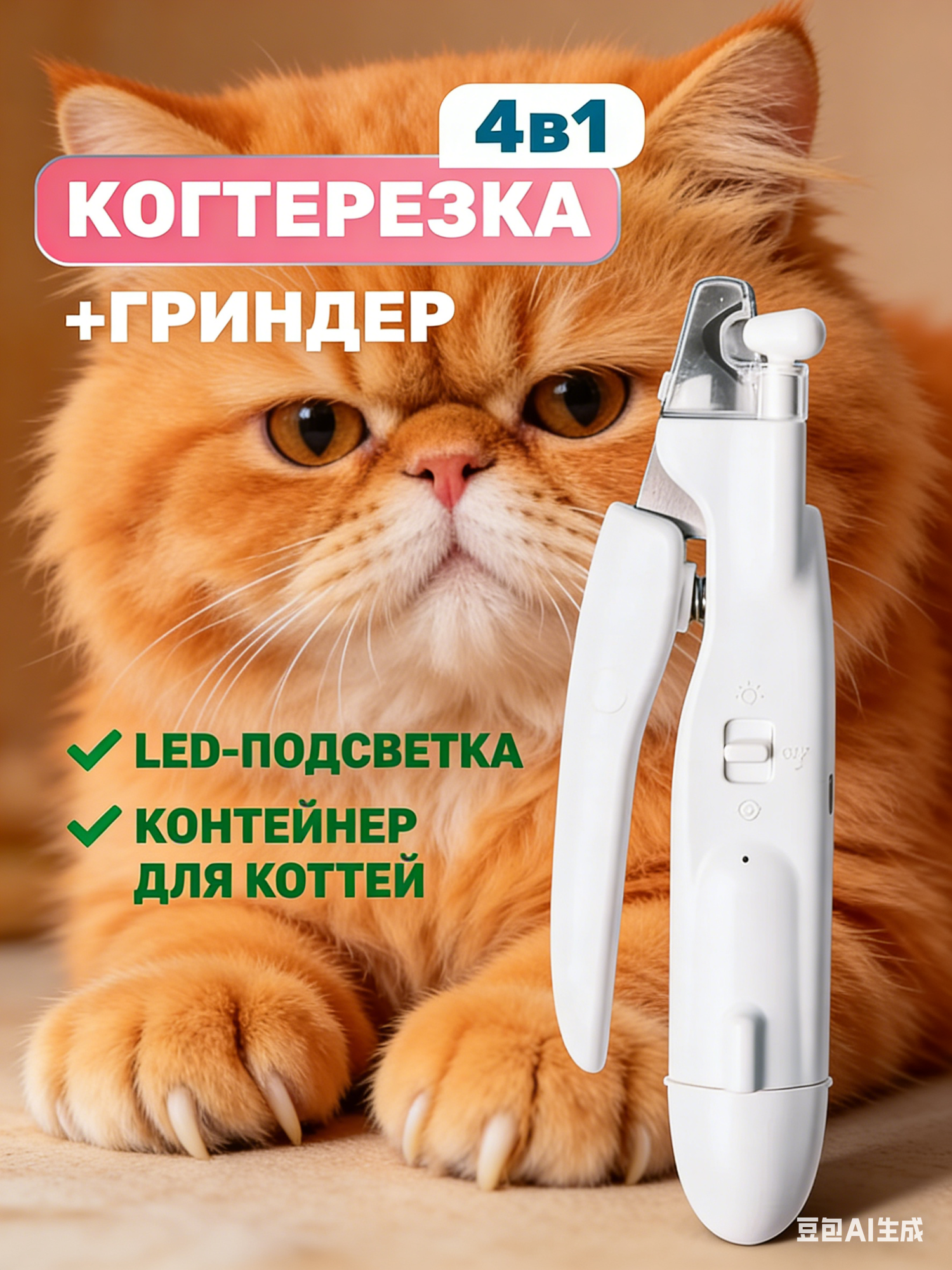 Когтерезка для кошек с ограничителем безопасная с подсветкой