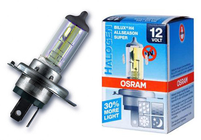 Лампа H4 12V 60/55W P43t +30% Allseason super / OSRAM / 64193ALS