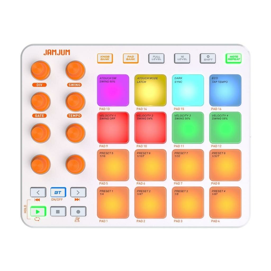 Портативный MIDI-контроллер с подсветкой, Белый