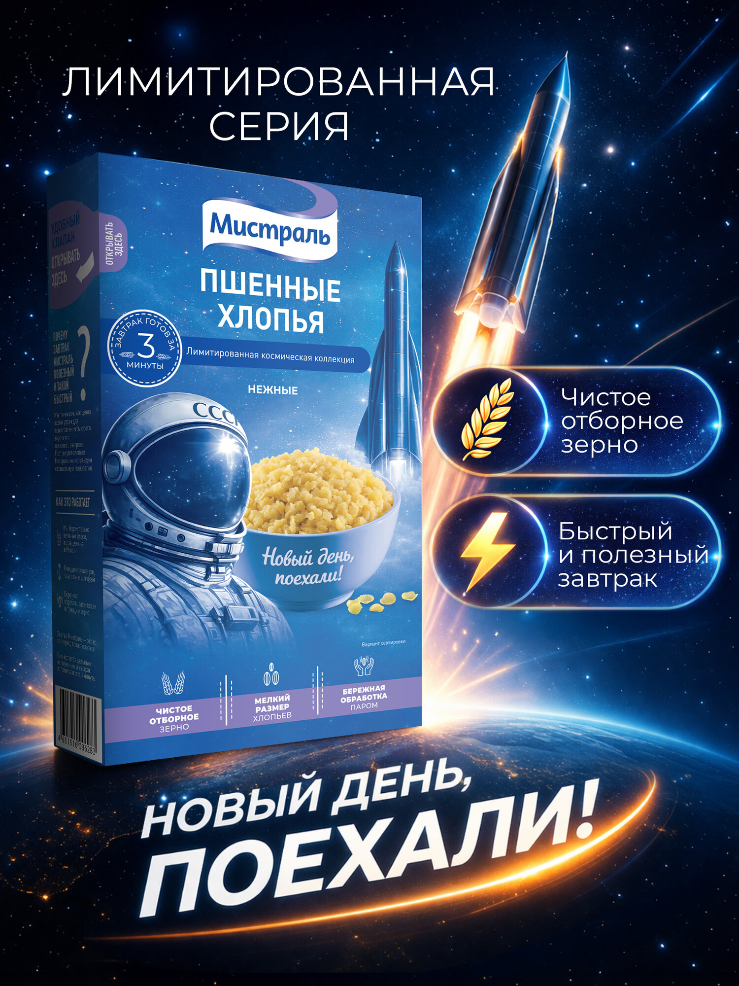 Хлопья "Пшенные Нежные" Мистраль, без искусственных добавок и ГМО, 400г
