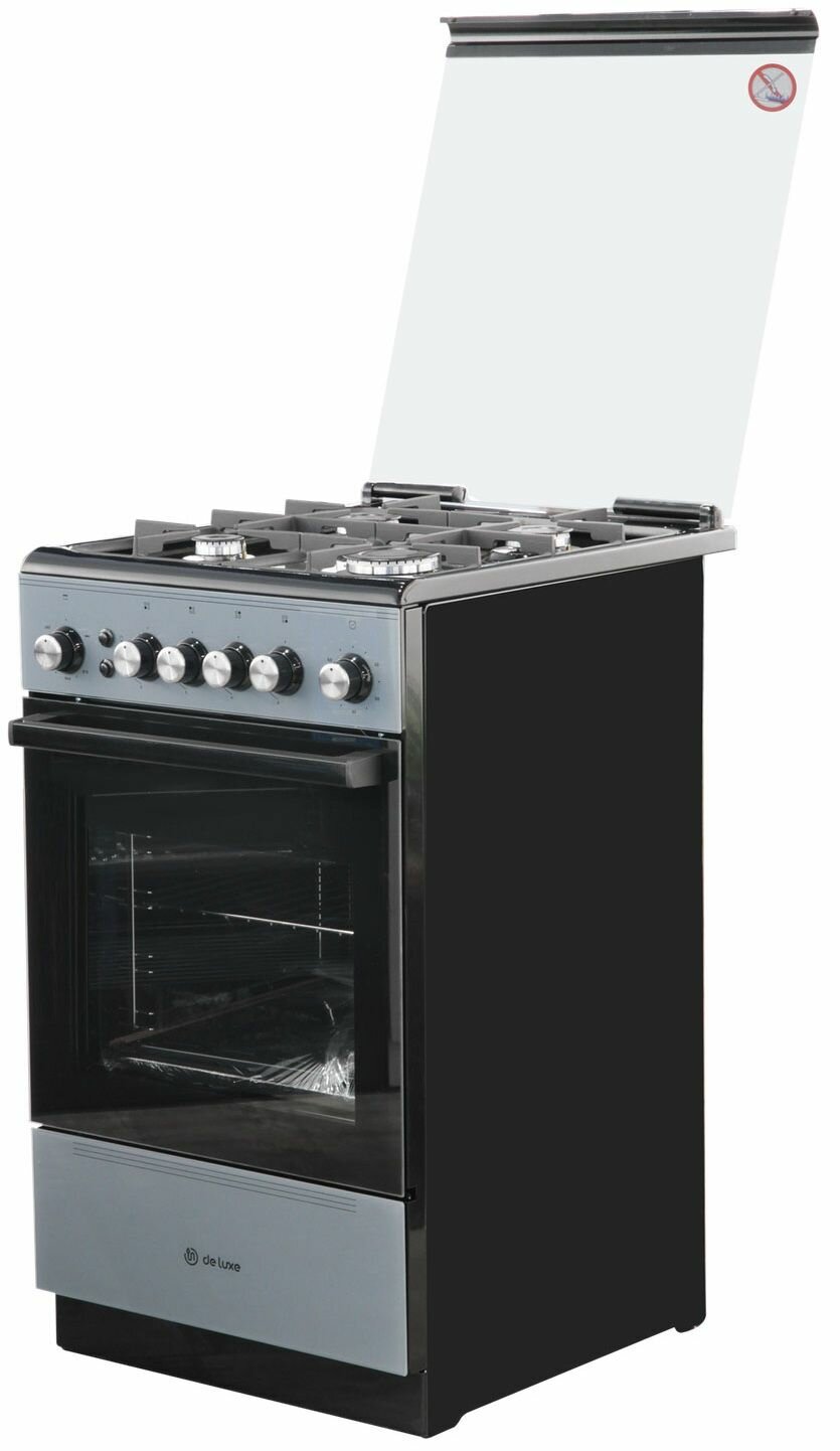 Газовая плита De luxe 506040.23 г кр ЧР-002 50 см, 60 л, 4 конфорки, серый
