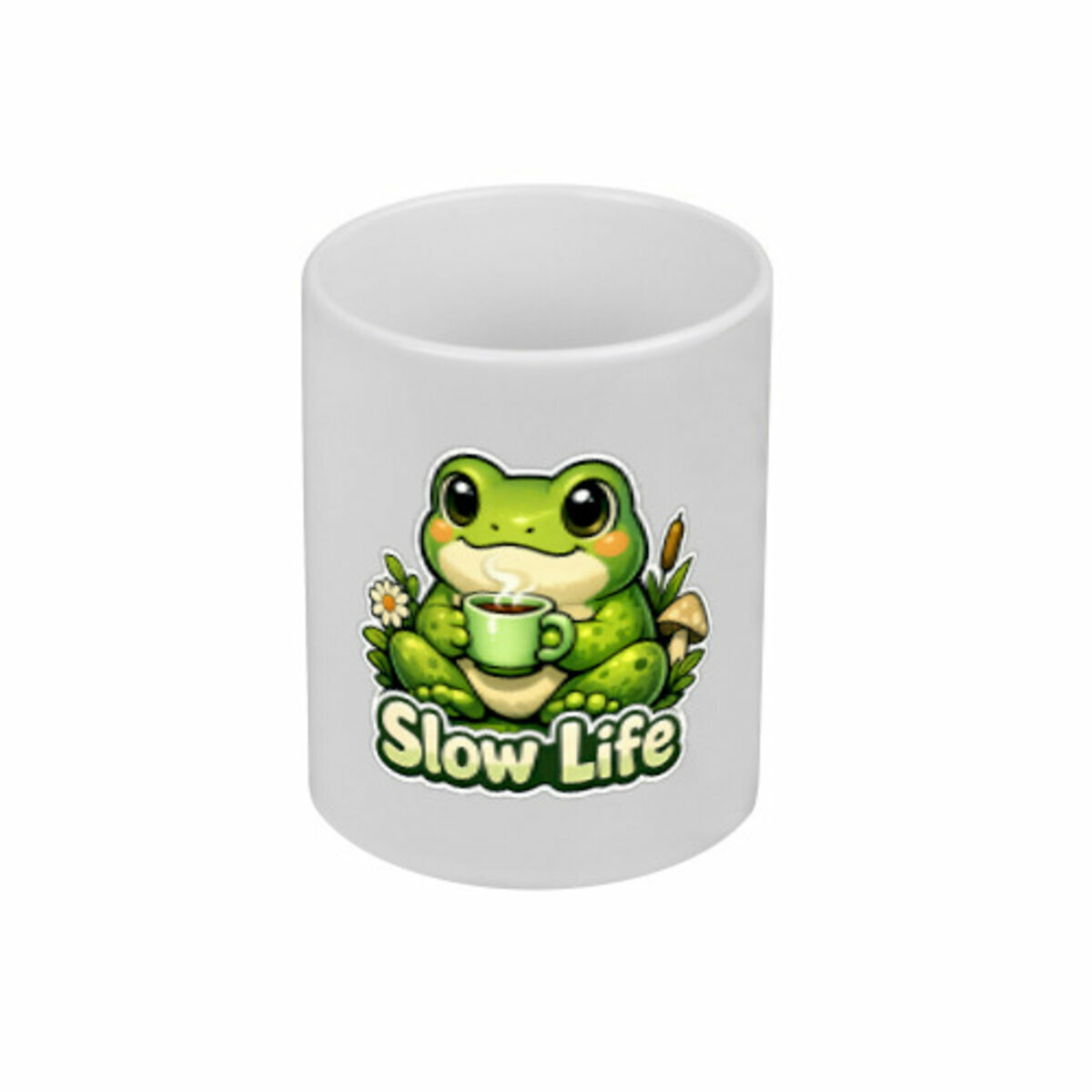 Кружка «Slow Life с милой лягушкой и чаем» (белый)