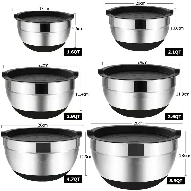 Набор мисок из нержавеющей стали ouhoe, 6 шт, 1 set