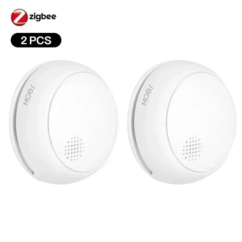 Датчик дыма беспроводной умный ZigBee MOES для пожарной сигнализации с сиреной 85 дБ, датчик для домашней безопасности, датчик дыма для кухни, оповещение в приложении - Датчик дыма 2 шт.