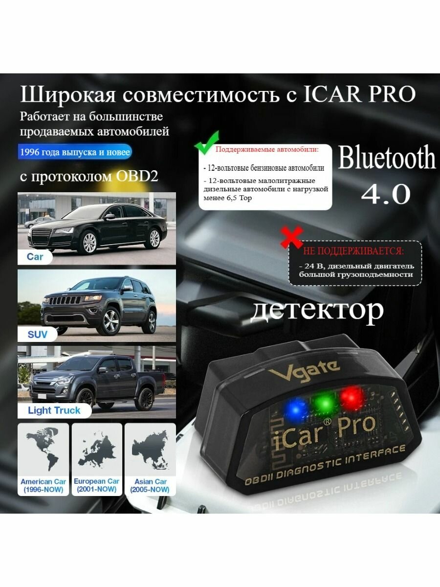 OBD2 сканер Vgate iCar Pro Wi-Fi/Bluetooth для Android iOS ПК - чтение и сброс кодов, показ параметров и графики