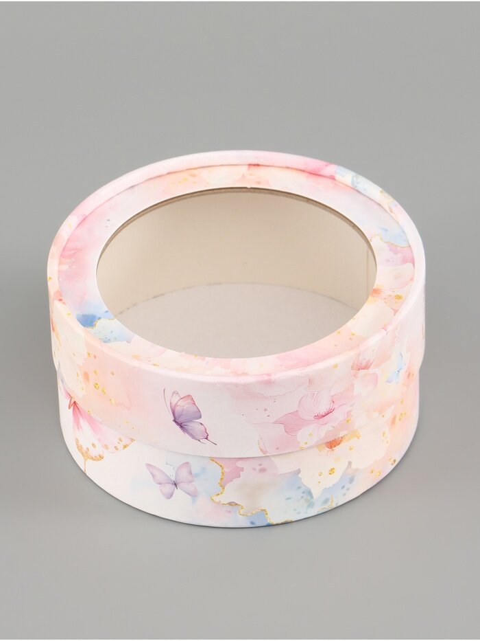 Коробка подарочная тубус с окном «Бабочки», 12×12×5 см
