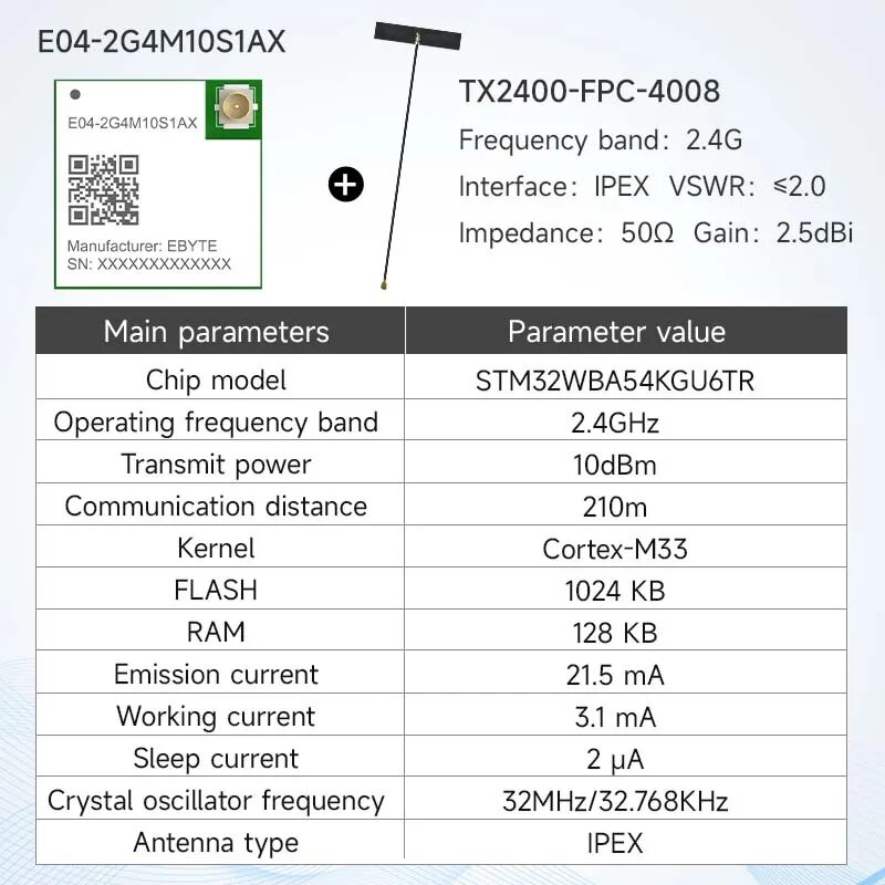 Модуль EBYTE E04-2G4M10S1AX 2.4G, STM32WBA54, 1024KB
