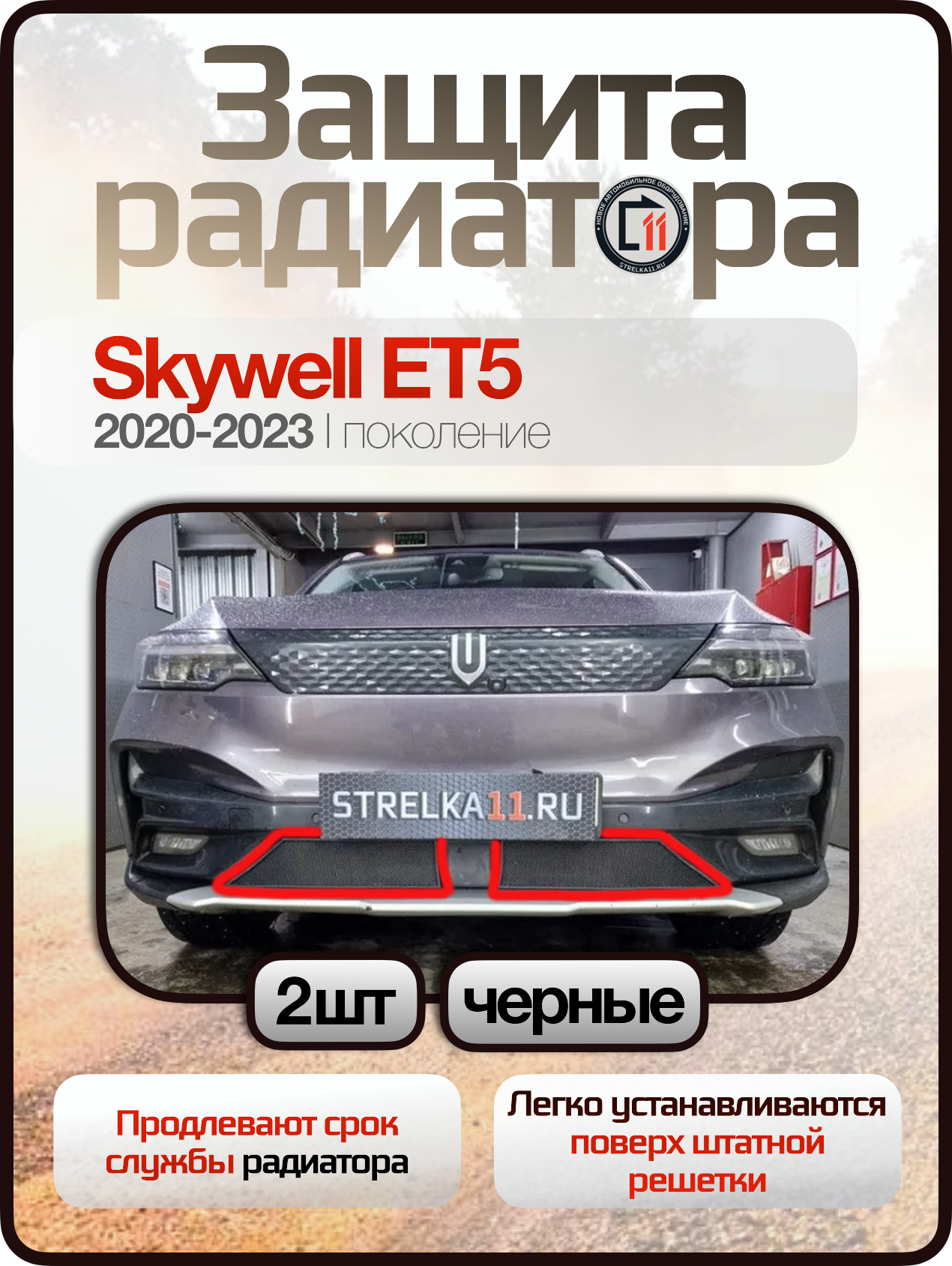 Защитная сетка радиатора с окантовкой и защелками для SKYWELL ET5 2020-2023 (I), 2шт