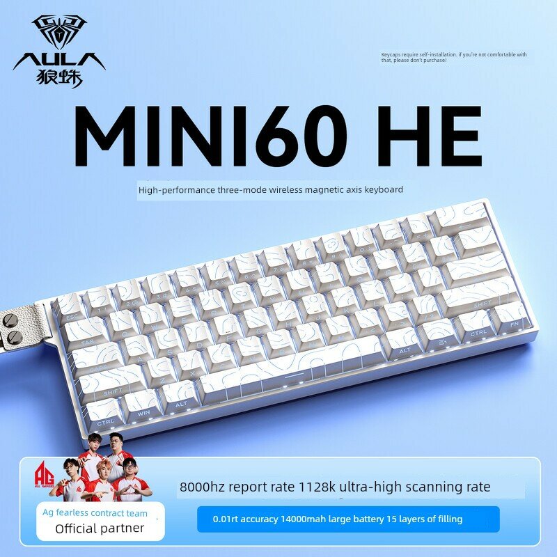 Комбо клавиатура и мышь 60 Mini с магнитным переключателем Lingyun, 3-режим беспроводной, подсветка RGB - Белый