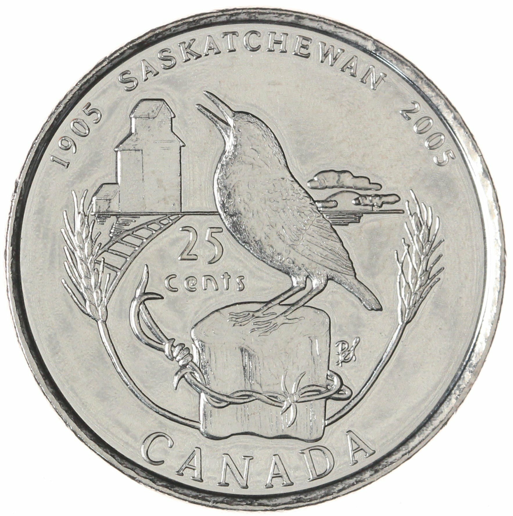 Канада 25 центов cents 2005 "100 лет провинции Саскачеван", Сталь, в сохранности UNC