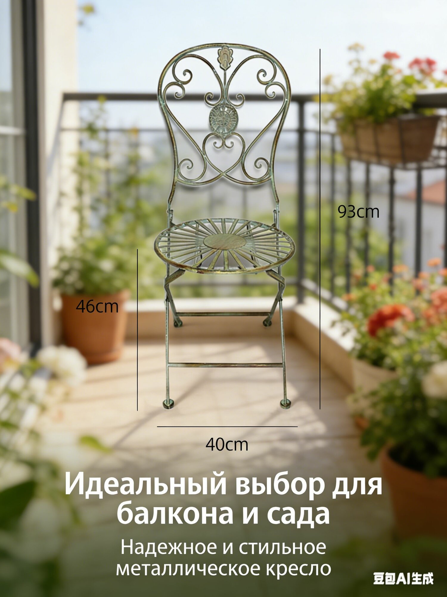 Садовый стул, Металл, 40х40х93 см