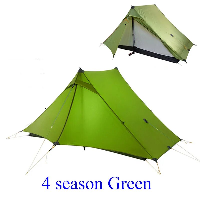 2026 Новая водонепроницаемая версия 3F Lanshan 2Pro 1050г Двусторонняя 20D Silnylon Двухместная tente с москитами 3 и 4 сезона для походов - Зеленая 4 сезона