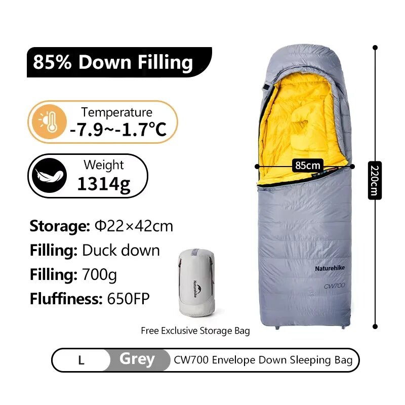 Naturehike CW700 Grey L спальный мешок 85% Down