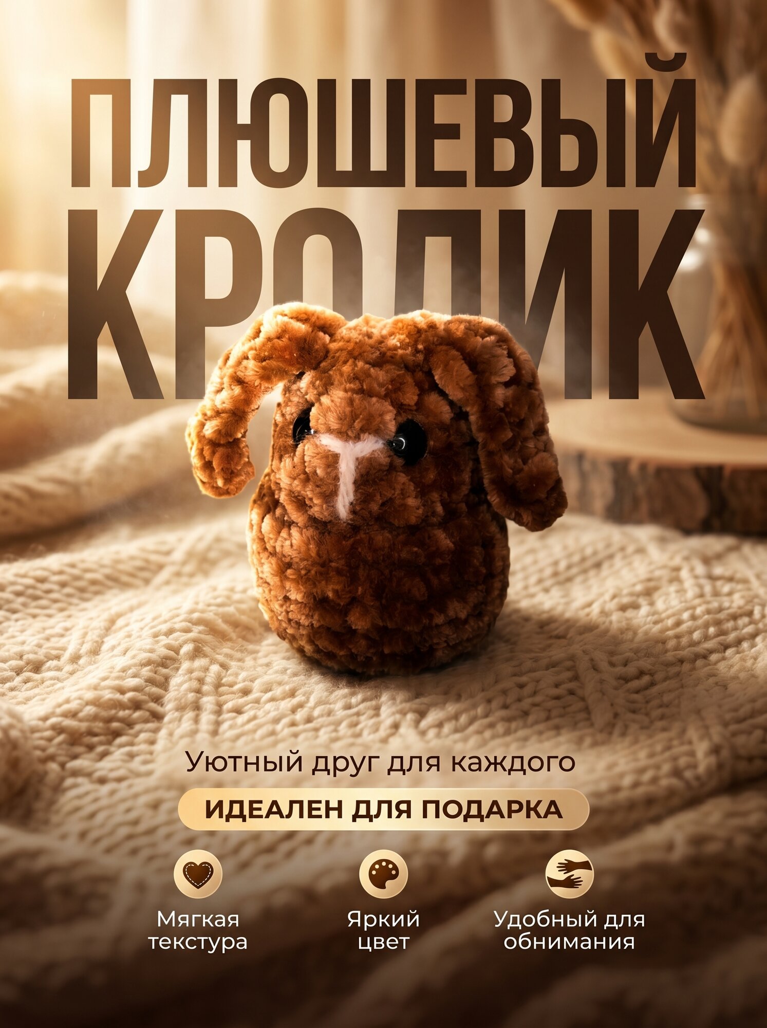 Мягкая игрушка Юренок "Зайчик", ручная работа, гипоаллергенная пряжа, наполнитель холлофайбер