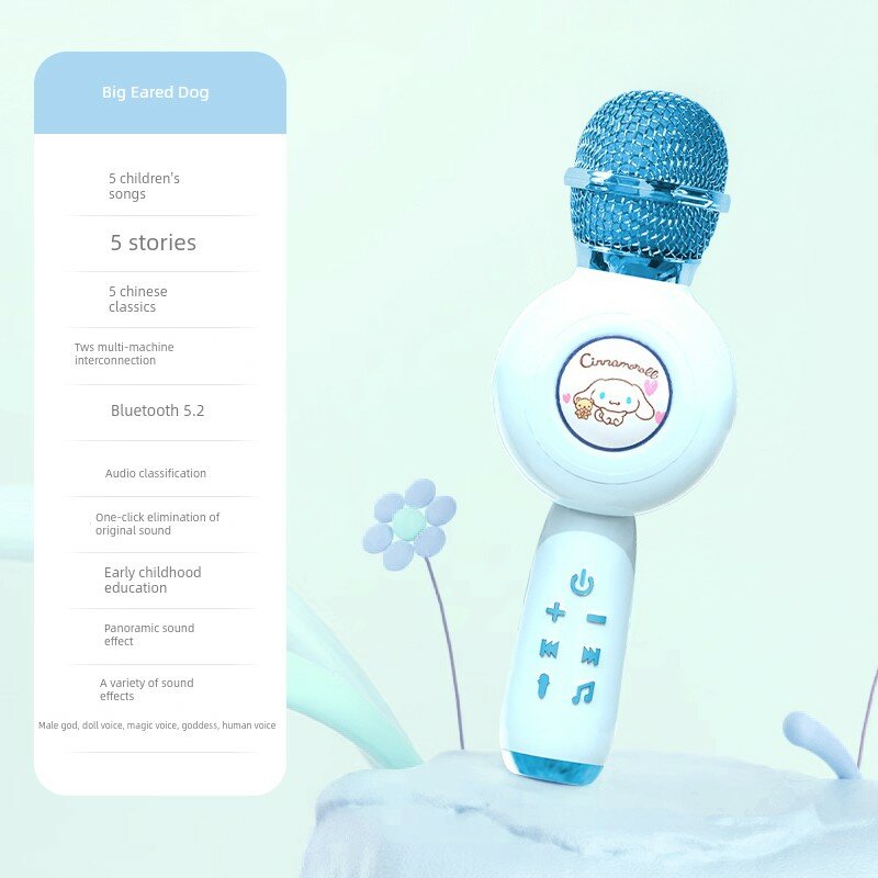 Детский микрофон-караоке Почекачо с 8 ГБ памяти, 15+ песнями, Bluetooth, USB зарядкой и подключением к двум устройствам