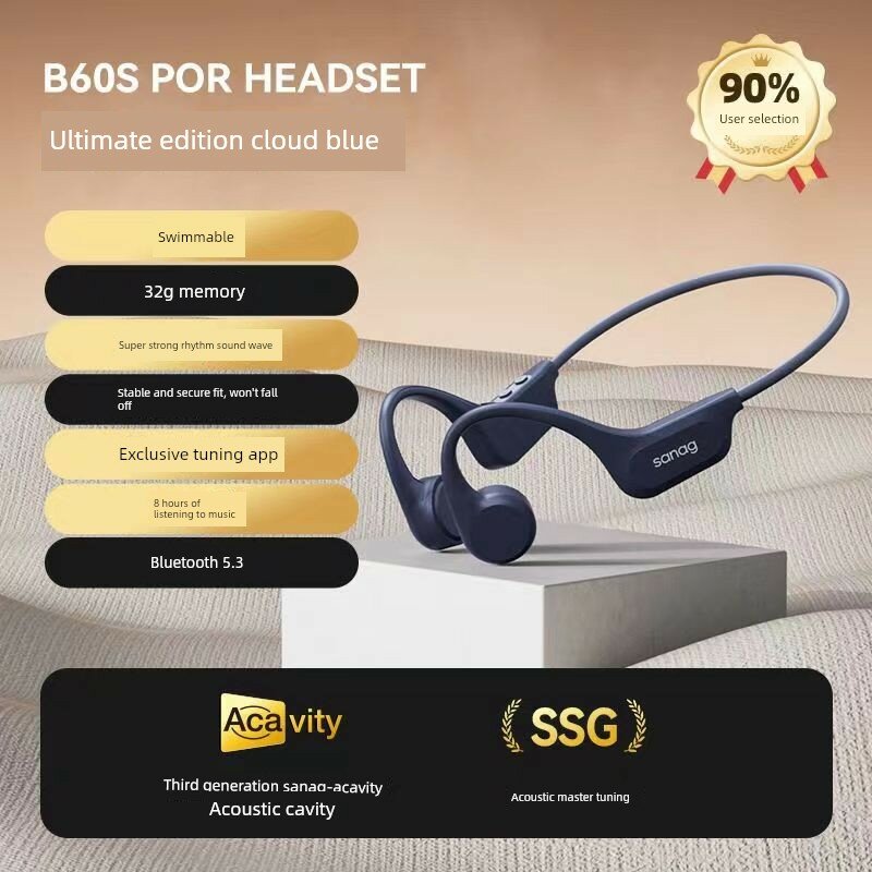 Sanag B60s Pro наушники с костной проводимостью Bluetooth, водонепроницаемые для плавания и спорта, 32 ГБ памяти, синий