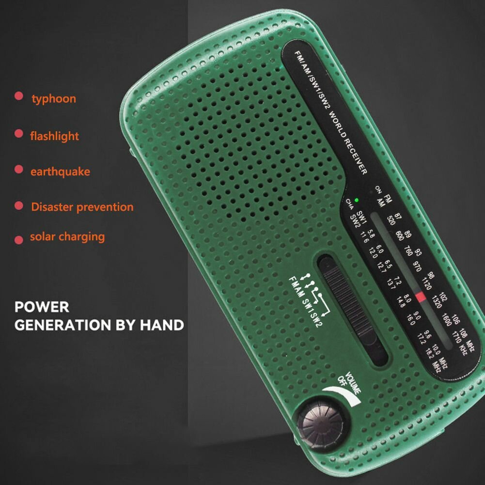 Солнечное и ручное радио 1200 мА ч, AM/FM/SW, USB, LED-фонарик, SOS