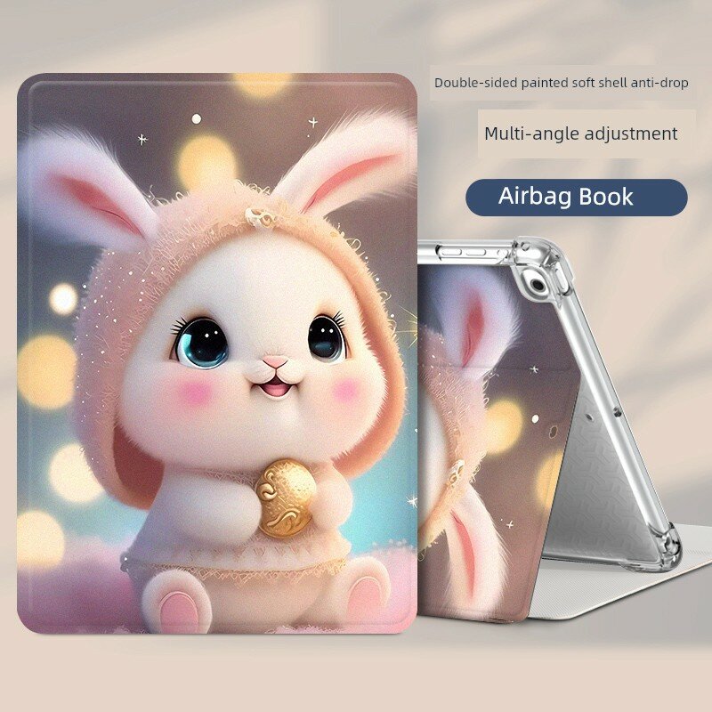 Чехол для iPad Air 9.7 дюймов с прозрачным розовым кроликом с колокольчиком, амортизирующий, включает защитное стекло
