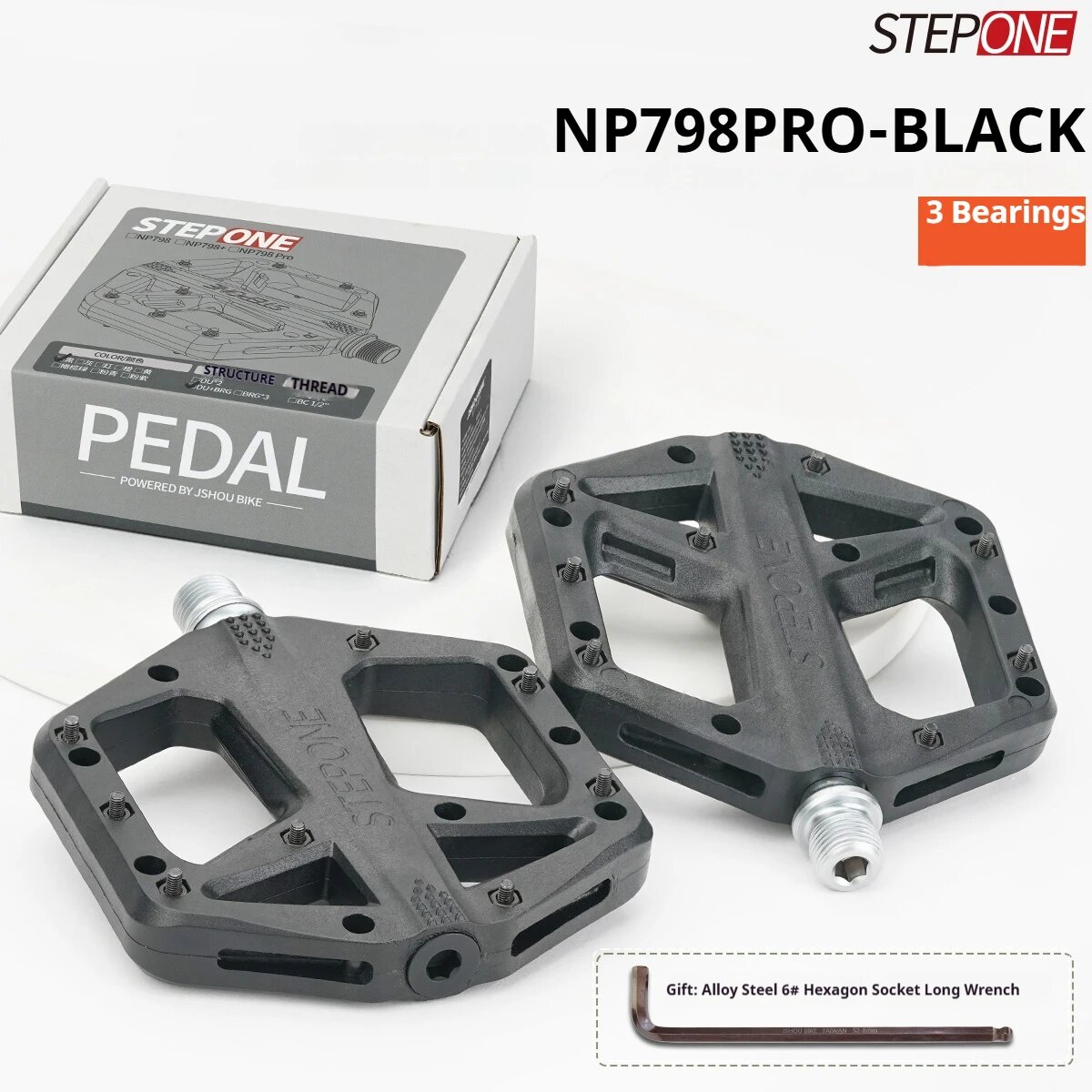 Педали велосипедные StepOne NP798PRO-Black черные