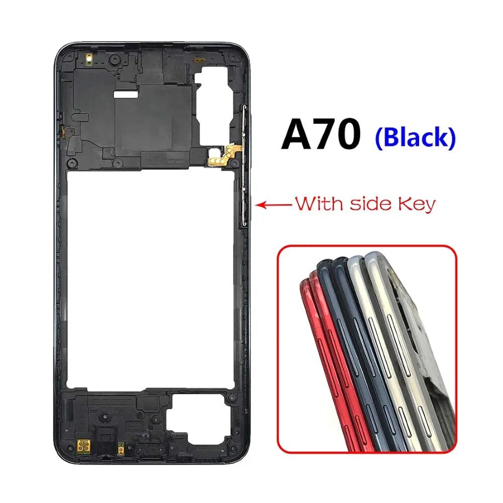 Средняя рамка Samsung A70 Black, черная