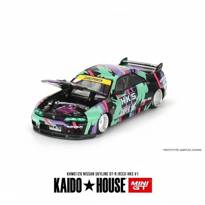 MINI GT+KAIDO HOUSE Khmg 129 Nissan Skyline GT-R R33 HKS V1 Литой под давлением автомобиль модели 1/64