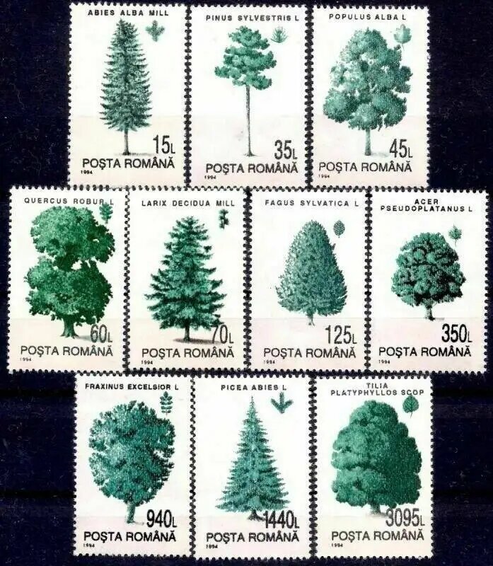10 шт. почтовых марок Румынии 1994 года с изображениями растений