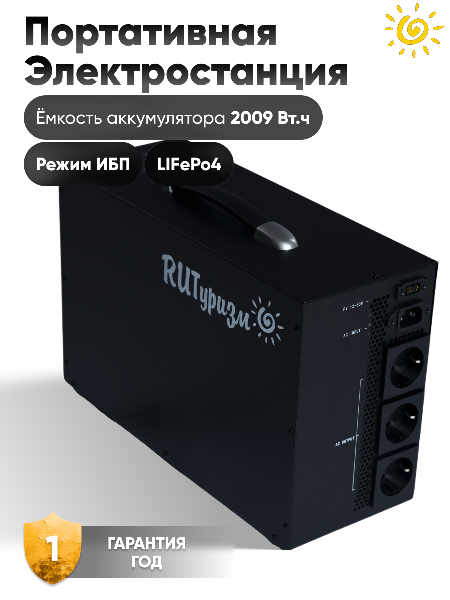 Портативная электростанция с розеткой 1000W емкость 2009Wh
