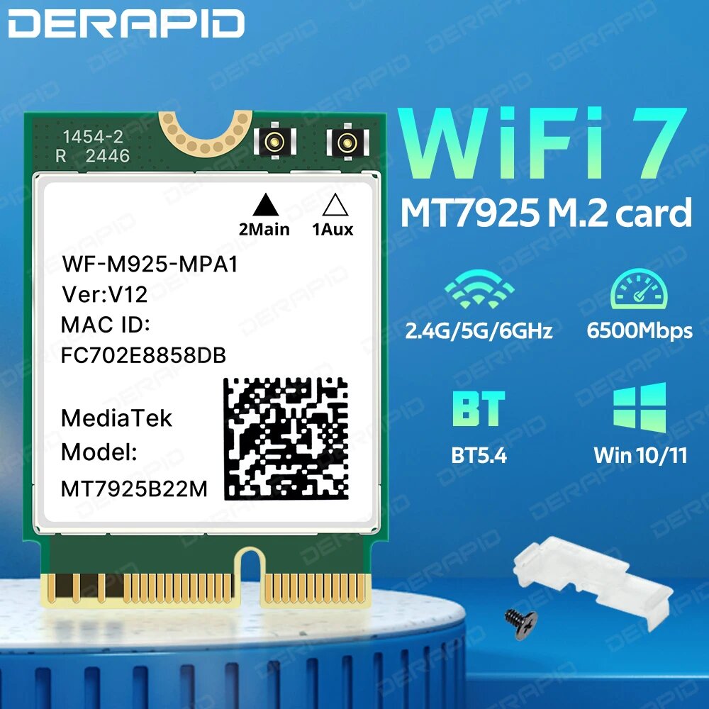 DERAPID Беспроводной адаптер Wi-Fi 7 MT7925 Bluetooth 5.3