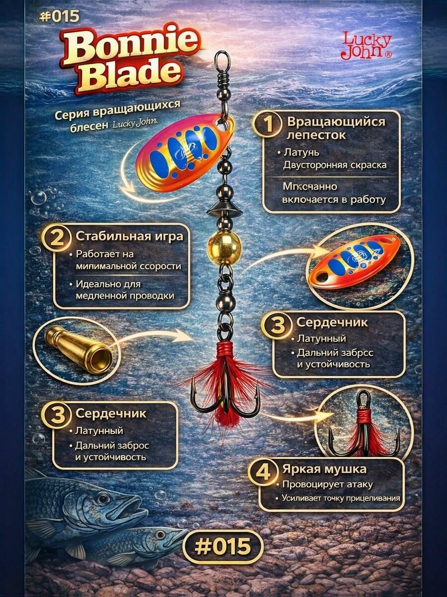 Блесна вращающаяся Lucky John BONNIE BLADE 0 2.7 г 015 в блистере