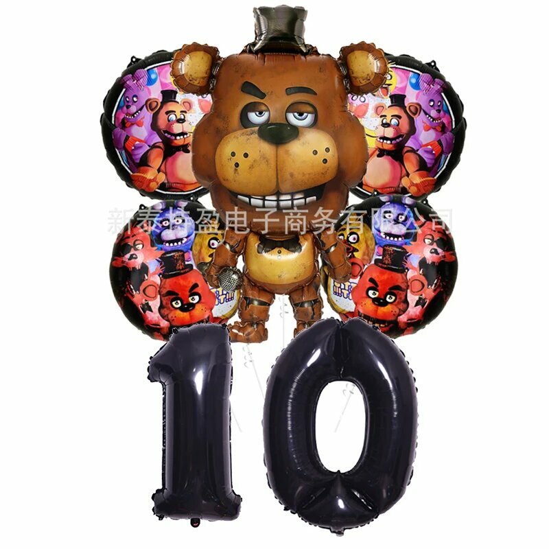 Шары Five Nights at Freddy's с медведем и цифрой 10, 6 шт.