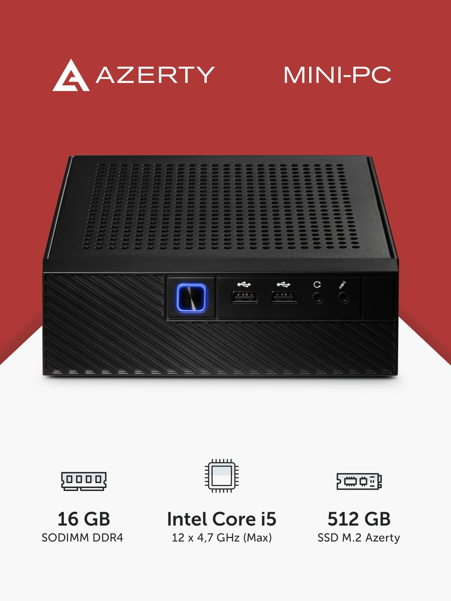 Мини ПК Azerty AZ-0044 (Intel i5-13500H 12x3.5GHz, 16Gb DDR4, 512Gb SSD, Wi-Fi, BT)