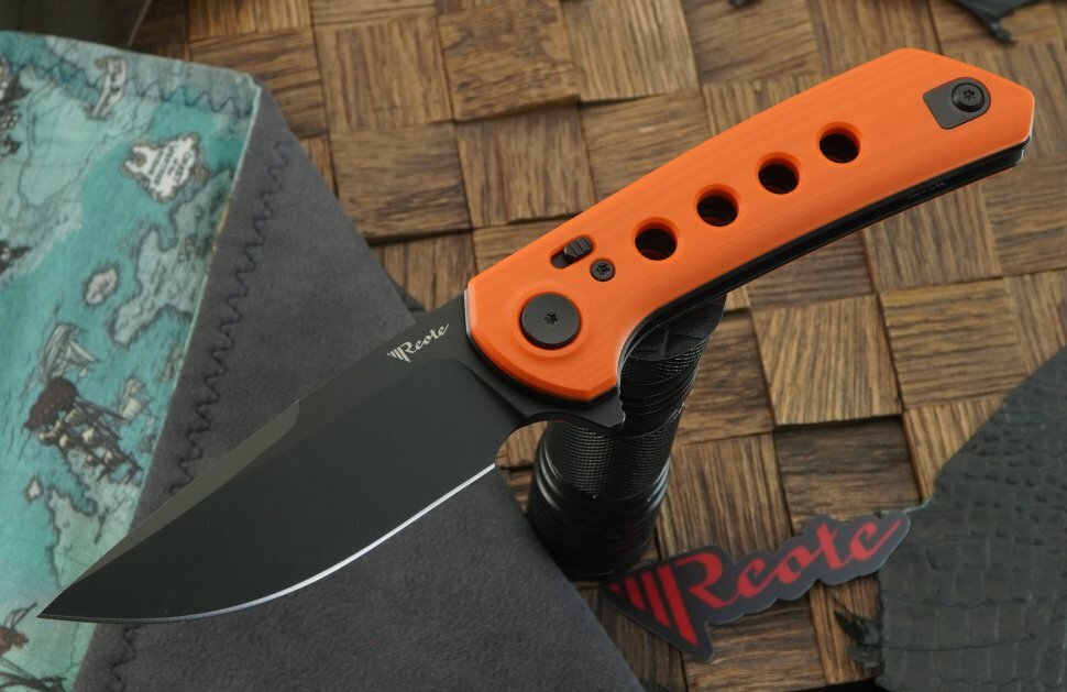 Складной нож Reate Knives PL-XF, сталь Nitro-V, Black PVD, рукоять оранжевый G-10