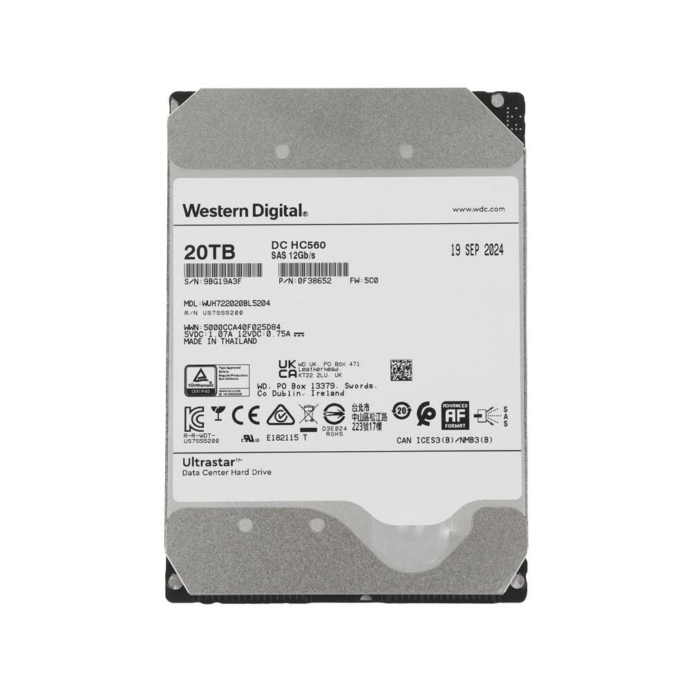 Жесткий диск 3.5 20Tb 7200rpm 512Mb Western Digital Ultrastar DC HC560 WUH722020BL5204 SAS 12 Gb/s