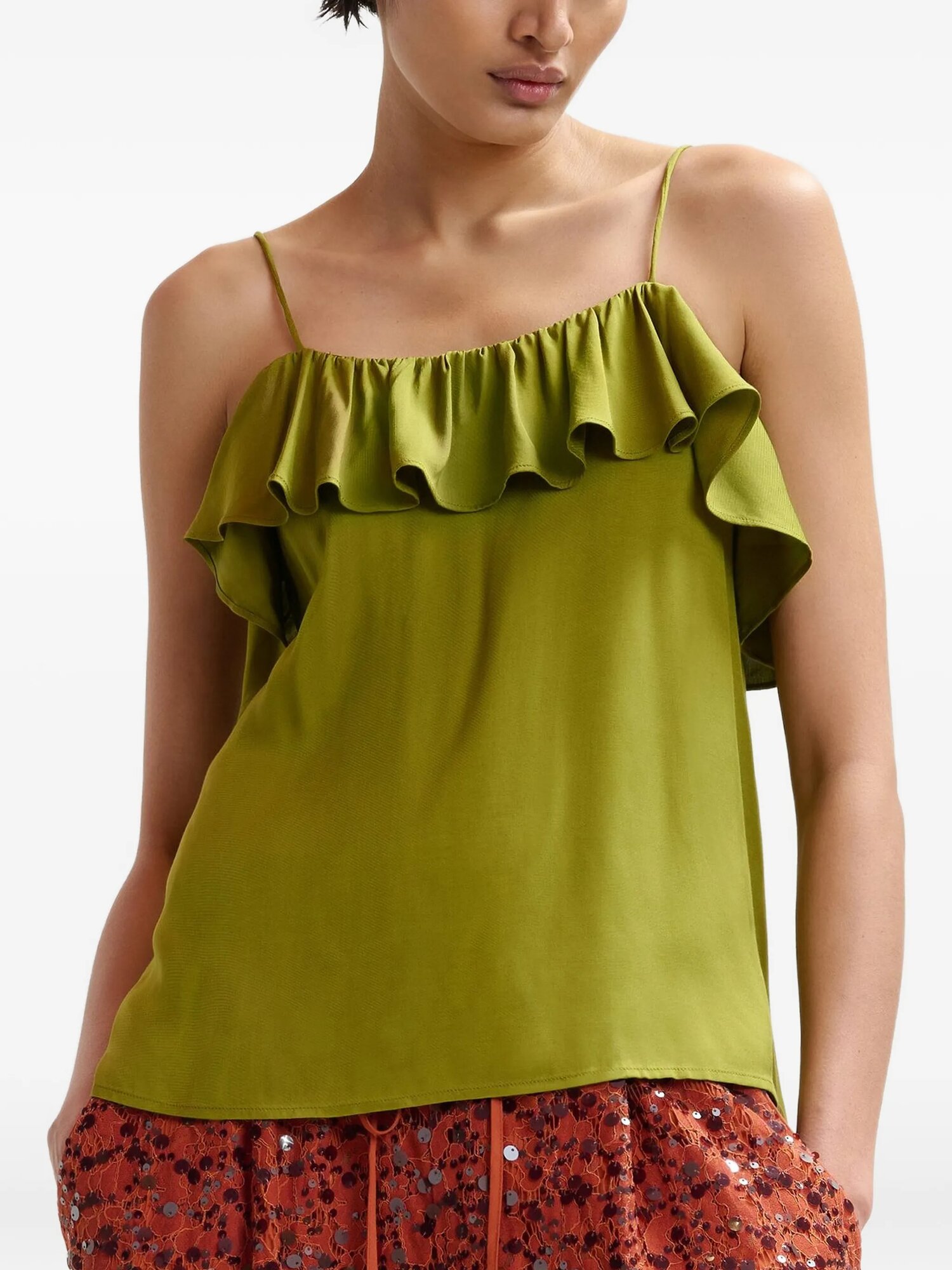 Блуза ESSENTIEL ANTWERP Ruffled-neck blouse, размер 36, green — фото 1