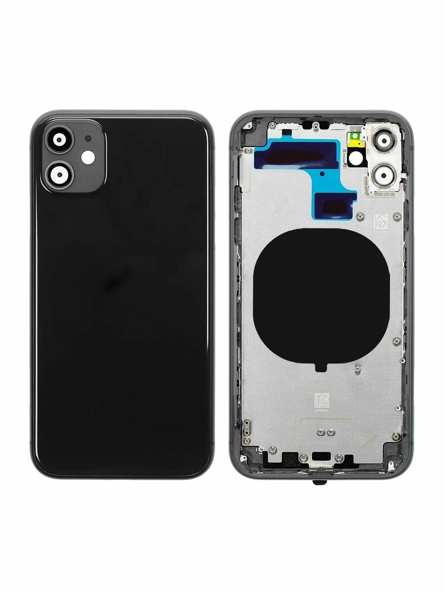 Задняя крышка с рамкой для iPhone 11 в сборе, замена корпуса, полный комплект, цвет черный
