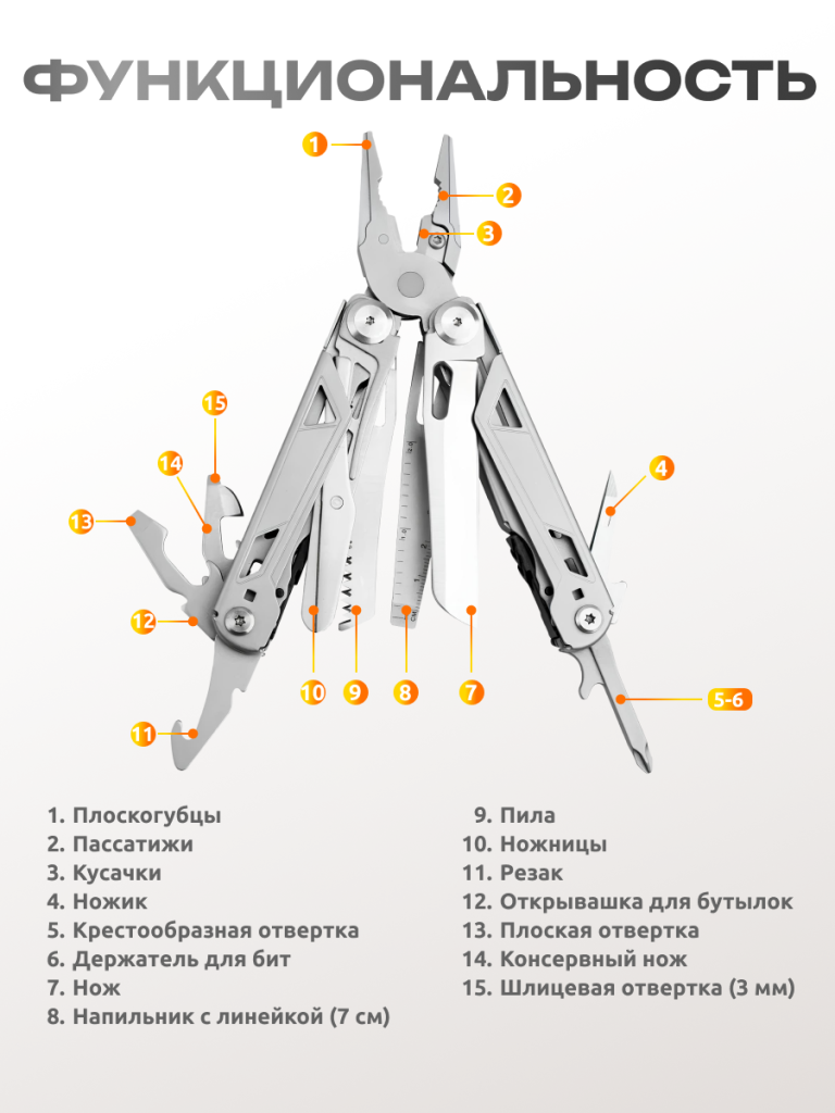 Мультитул SUNTEK Multifuction Plier Silver (MQ065), 13 функций — фото 1