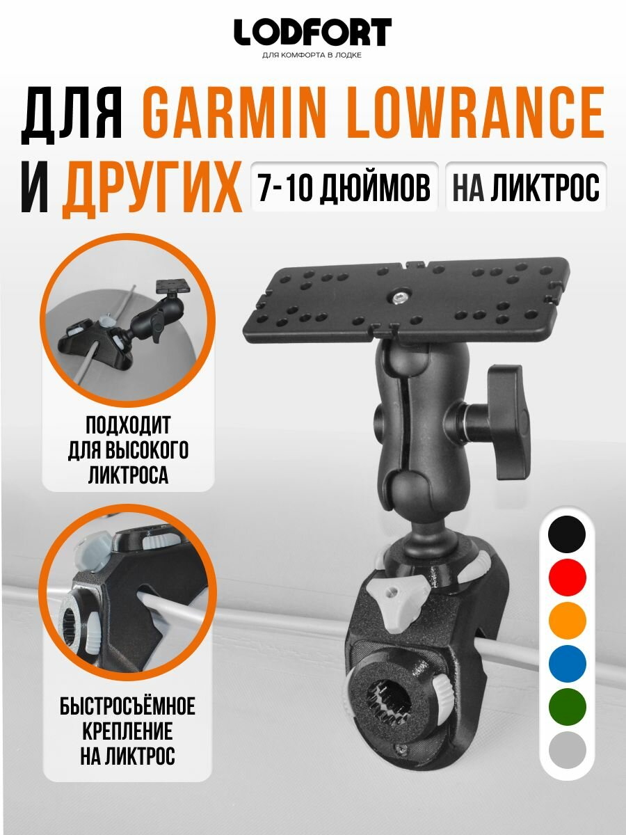 Держатель эхолота Lowrance/Garmin на ликтрос 7", 8", 9", 10", 11", 12" LODFORT универсальный, быстросъёмный