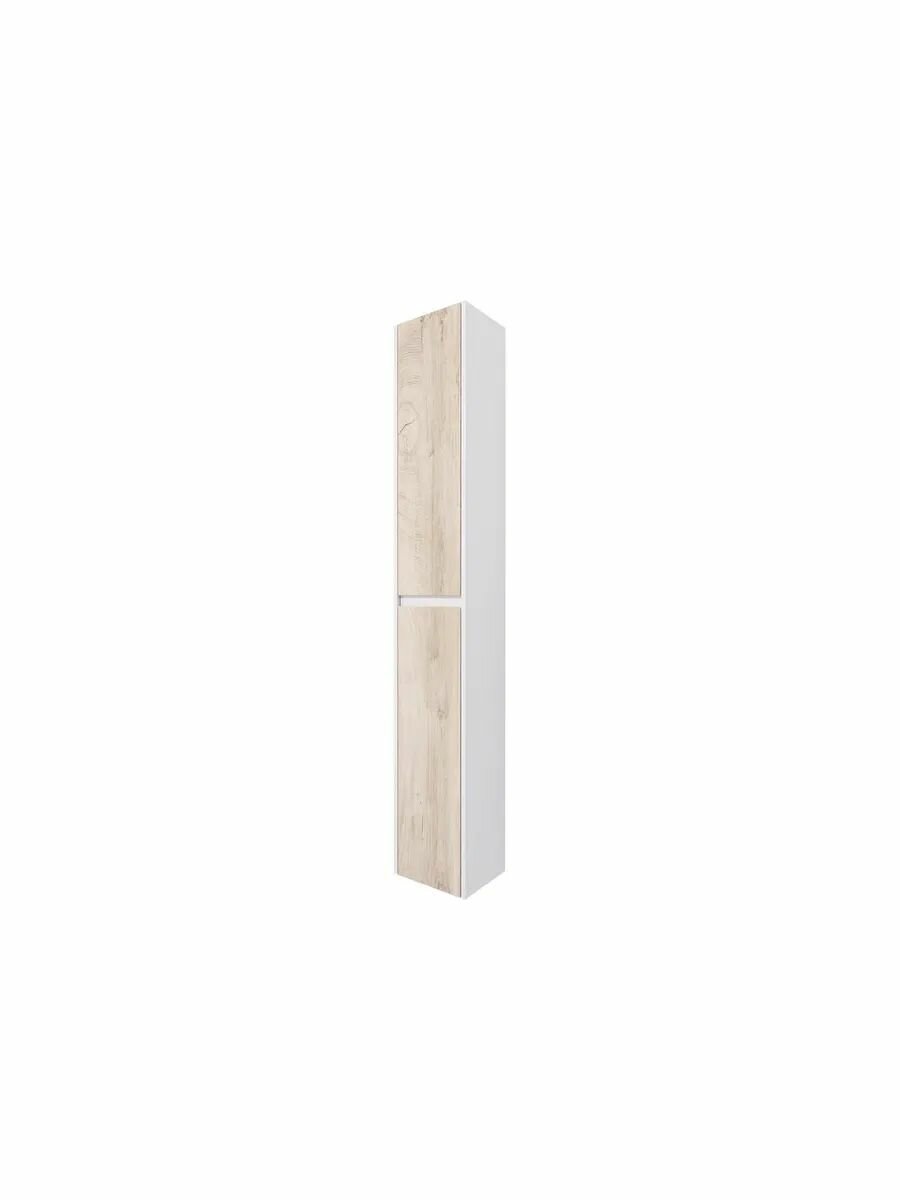 Пенал SLIM, 30 см, подвесной/напольный, универсальный, 2 дверцы, 4 стеклянные полки, белый глянец / дуб кантри
