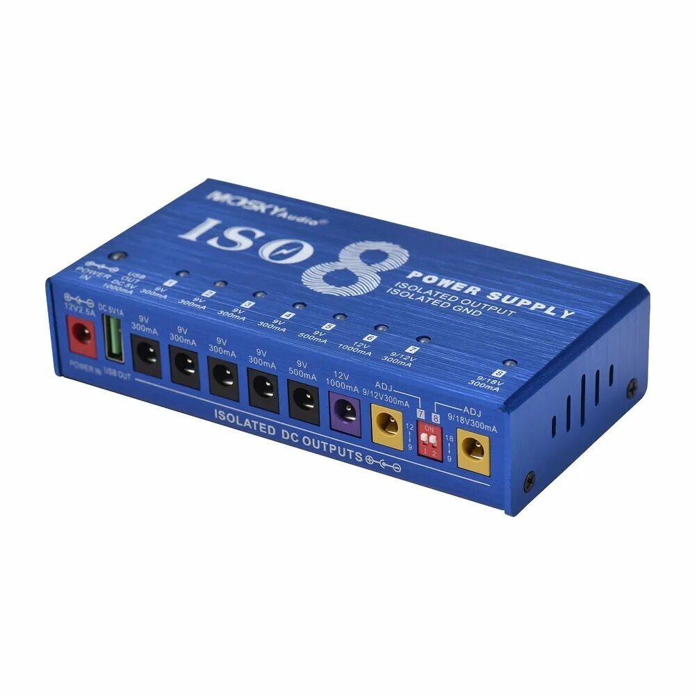 Источник питания для гитарных эффектов Moskyaudio ISO8 со светодиодным индикатором, 12 В/2,5 А, европейский стандарт
