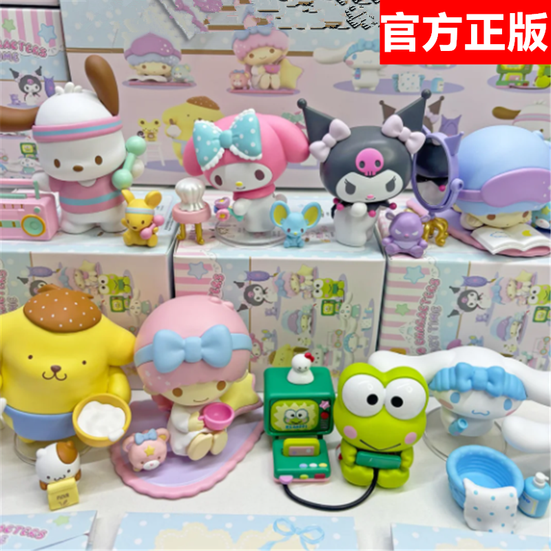Оригинальные фигурки Sanrio Family Home Time Series в слепых коробках, милые подарки для девочек, настольные статуэтки