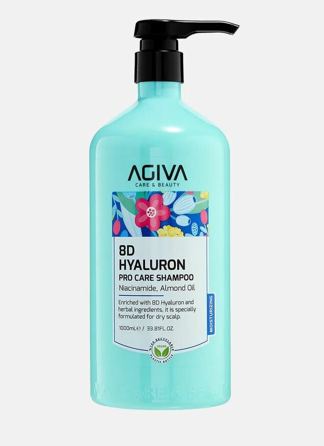 AGİVA Шампунь для сухих и поврежденных волос 8D Hyoluron Pro Care, 1000 мл